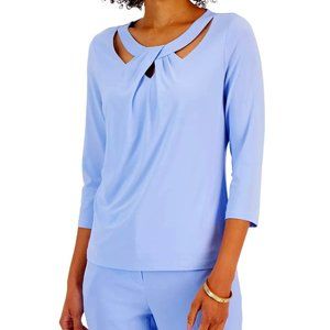 Kasper | Tops | Kasper Womens Petite Twistneck Top California Sky Pl ...